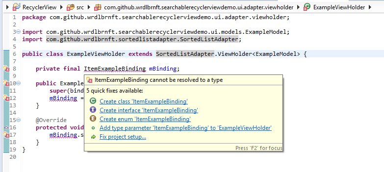 ItemExampleBinding · Issue #13 · xaverkapeller/Searchable-RecyclerView-Demo · GitHub